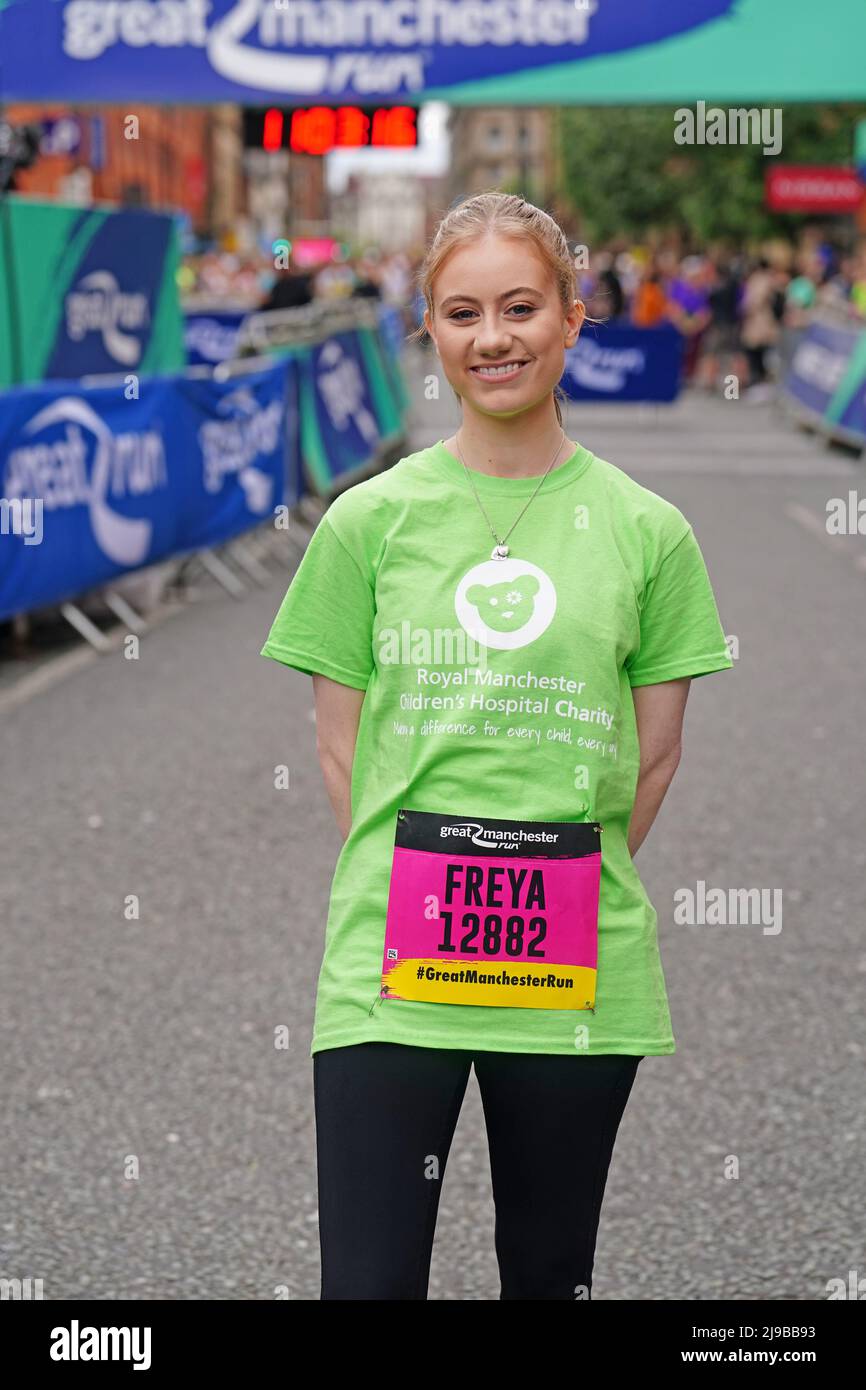 Freya Lewis, ahead of the Great Manchester Run through Manchester city ...