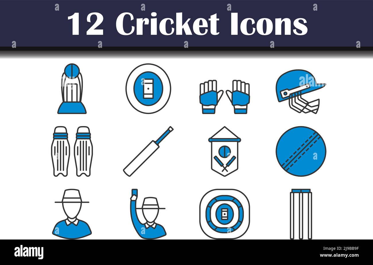 Cricket Icon Set. Editable Bold Outline With Color Fill Design. Vector ...
