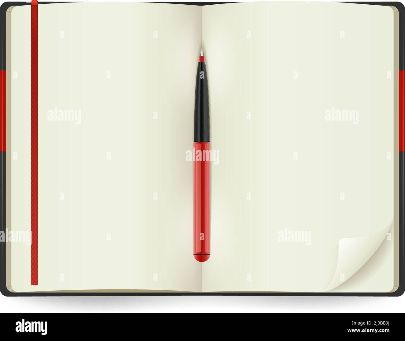 Realistic open notepad with red pen isolated on white background vector ...