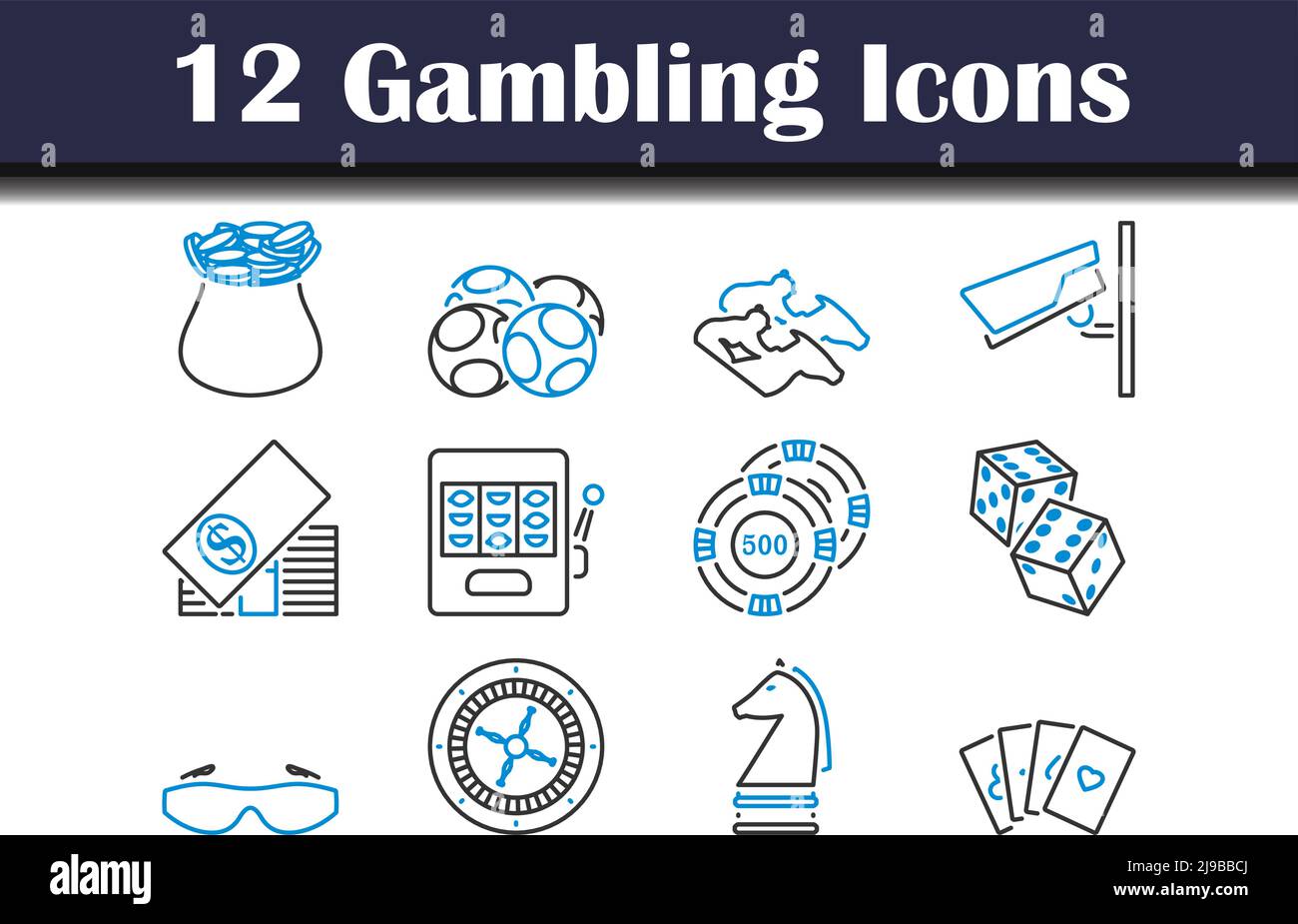 Gambling Icon Set. Editable Bold Outline With Color Fill Design. Vector ...