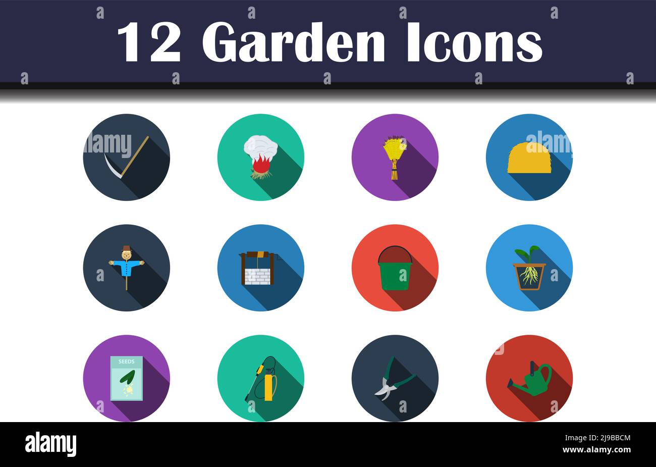 Garden Icon Set. Flat Design With Long Shadow. Vector illustration ...