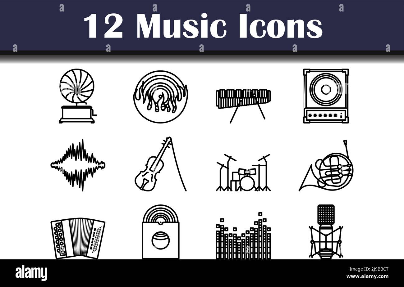 Music Icon Set Bold Outline Design With Editable Stroke Width Vector