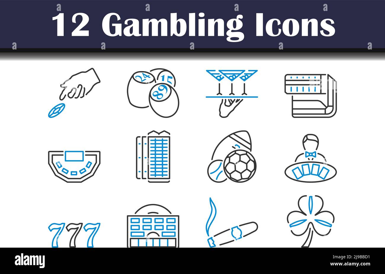 Gambling Icon Set. Editable Bold Outline With Color Fill Design. Vector ...