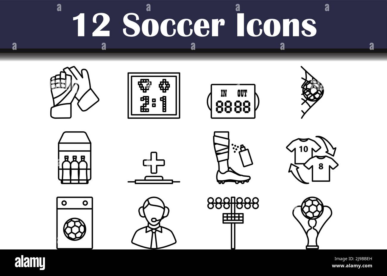 Soccer Icon Set. Bold outline design with editable stroke width. Vector ...