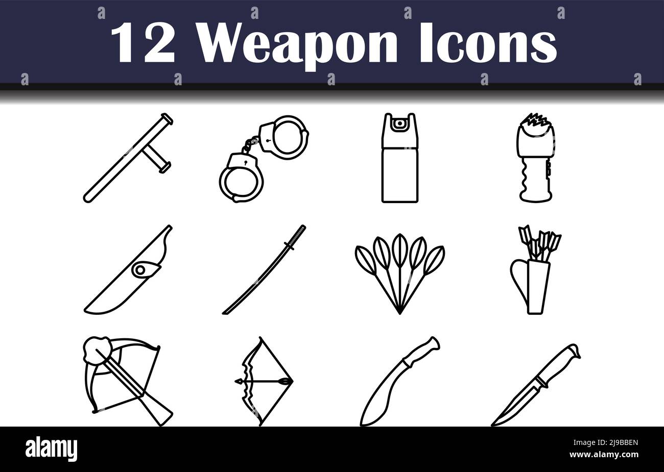 Weapon Icon Set. Bold outline design with editable stroke width. Vector ...