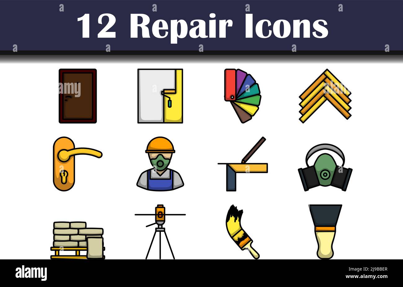 Repair Icon Set. Editable Bold Outline With Color Fill Design. Vector ...