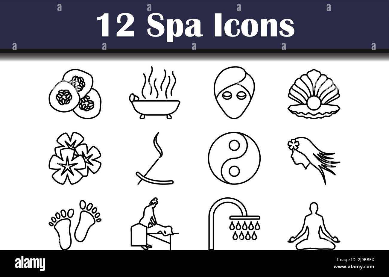 Spa Icon Set. Bold outline design with editable stroke width. Vector ...