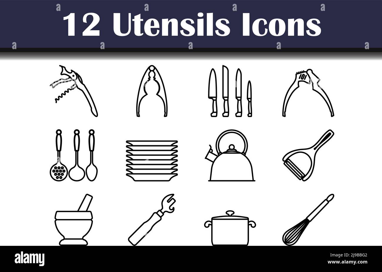 Utensils Icon Set. Bold outline design with editable stroke width ...