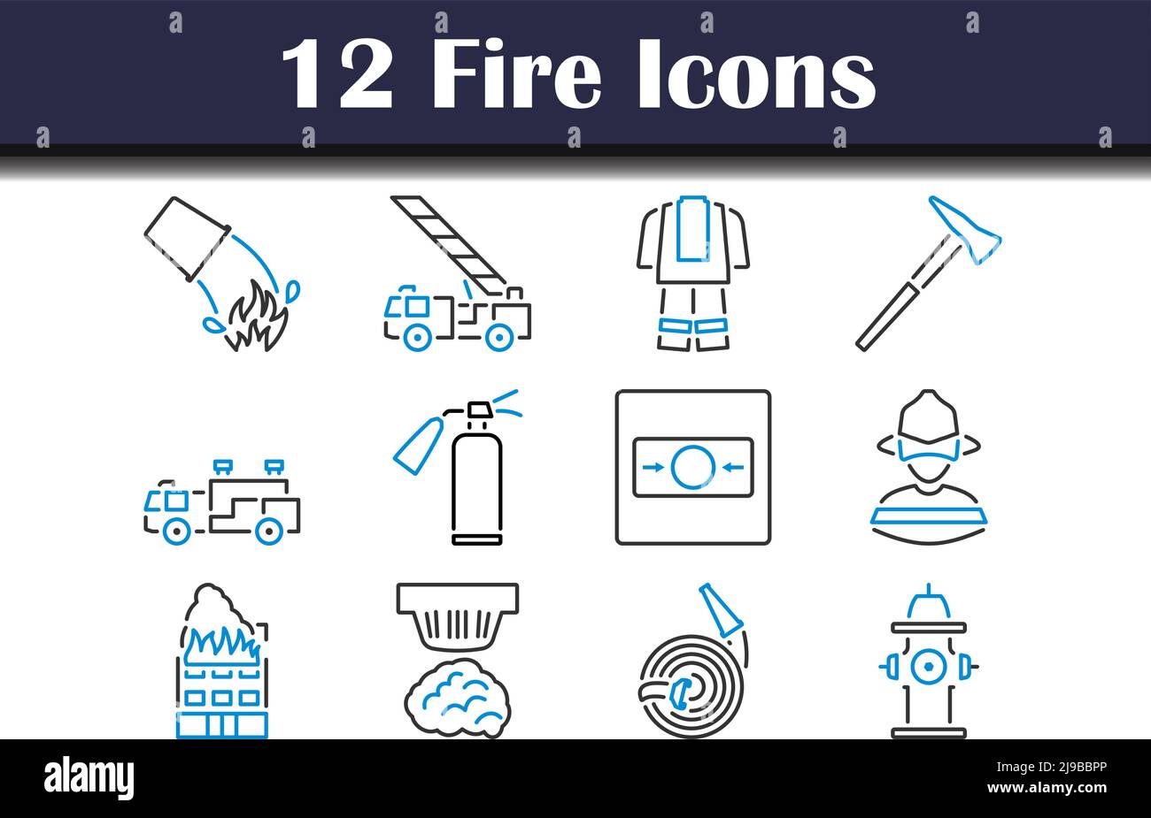Fire Icon Set. Editable Bold Outline With Color Fill Design. Vector ...