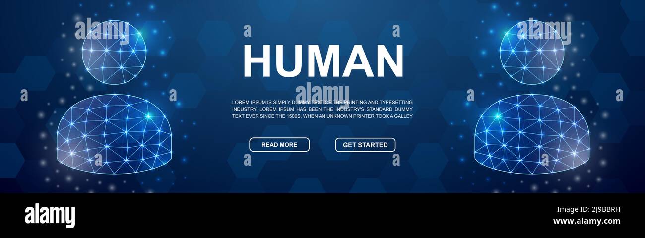 User avatar polygonal symbol for head promotion banner. Horizontal low ...