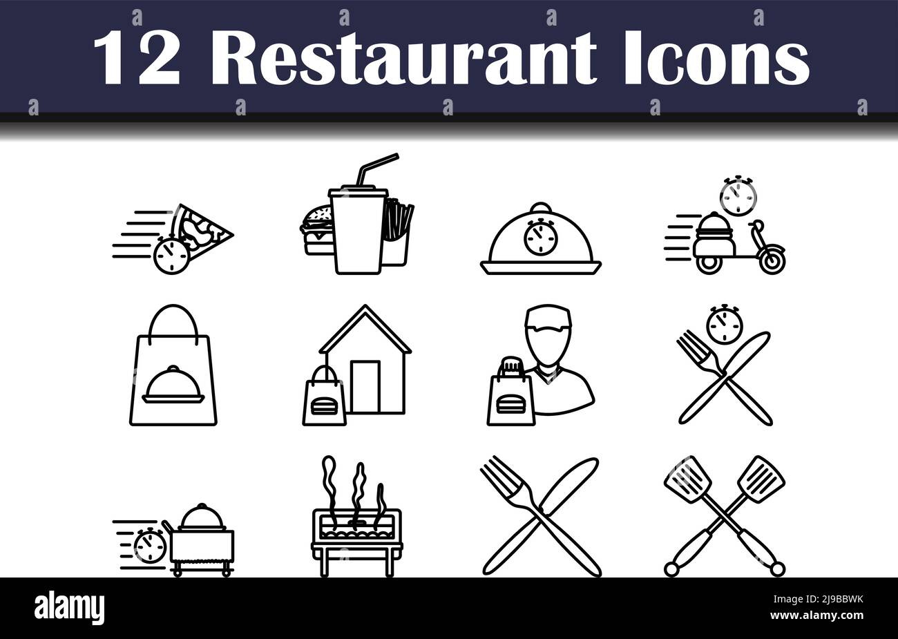 Restaurant Icon Set. Bold outline design with editable stroke width ...