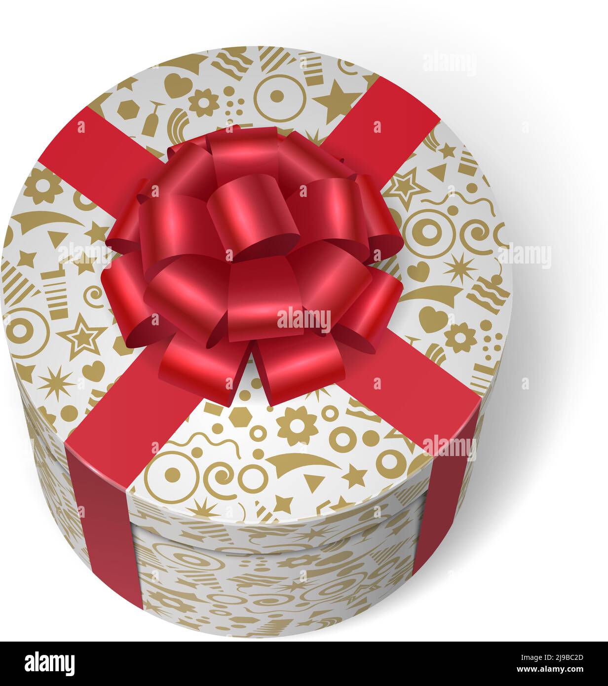 Surprise box with gifts and presents, crossed by red ribbon and bow ...