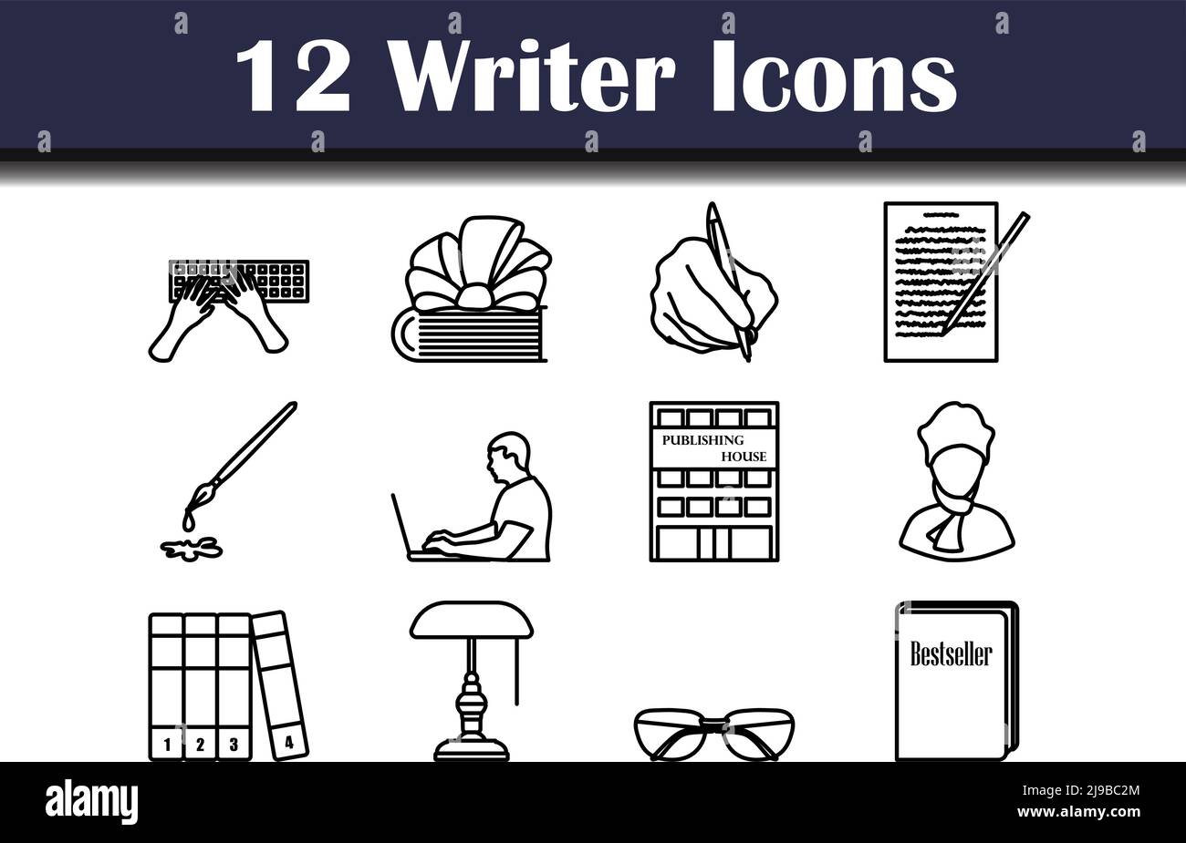 Writer Icon Set. Editable Bold Outline With Color Fill Design. Vector ...
