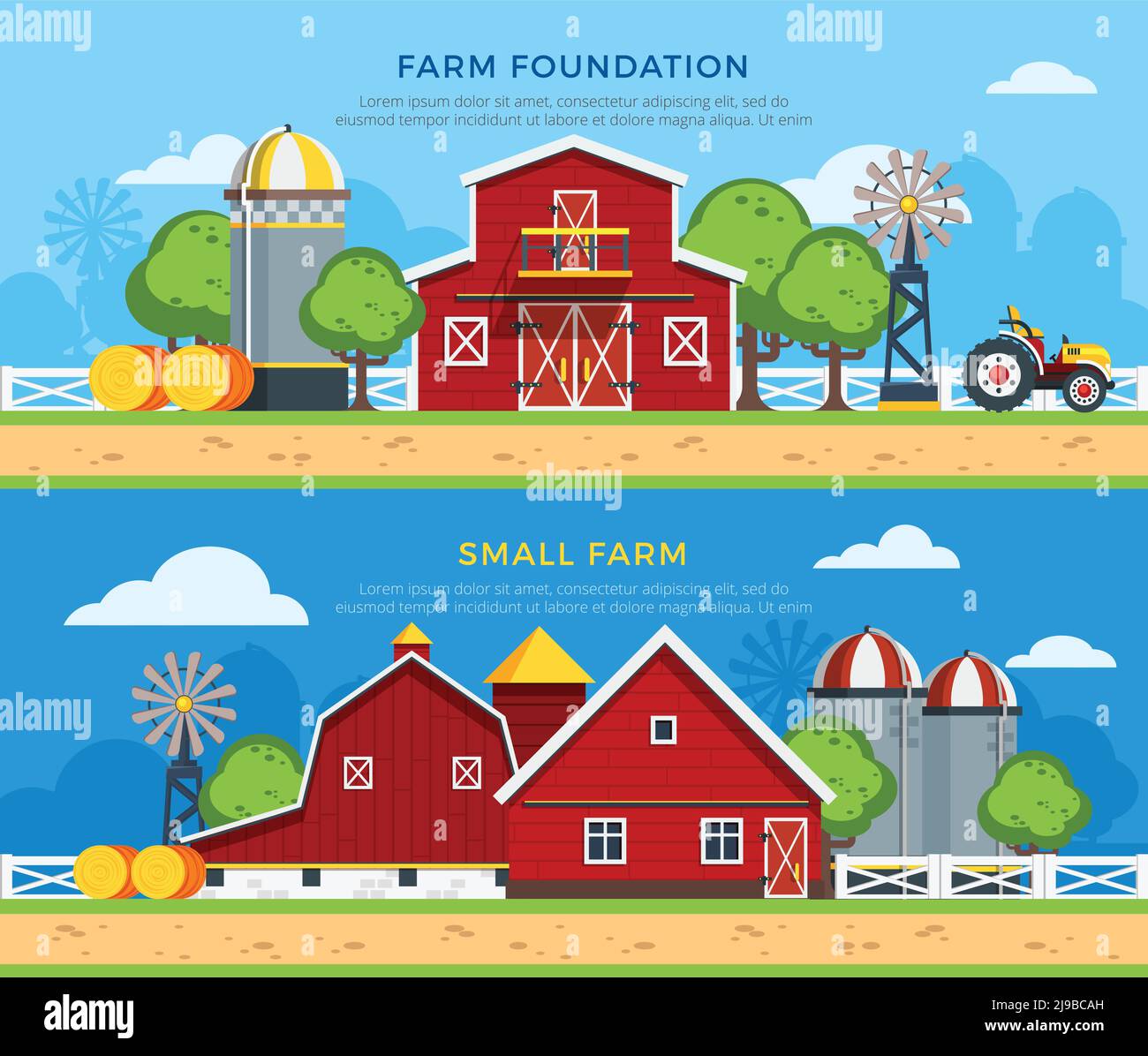 Two farm flat horizontal banners with farm foundation and small farm ...