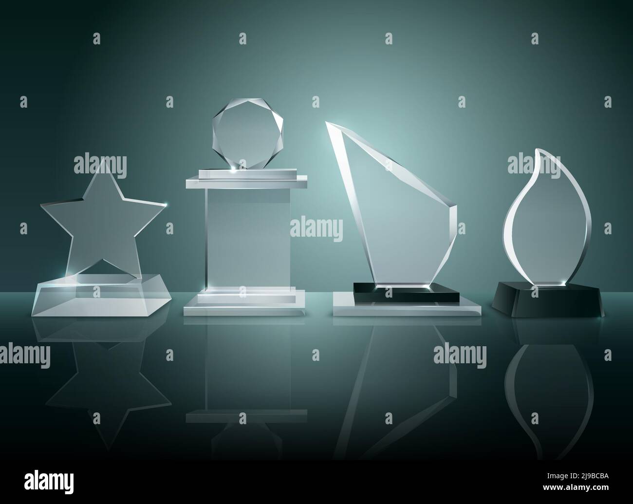 Sport competitions glass trophies prizes collection on transparent ...