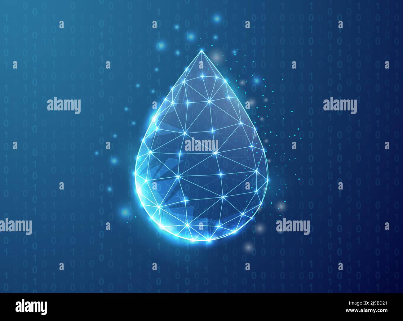 Water drop polygonal symbol with binary code background. Droplet concept design vector ...