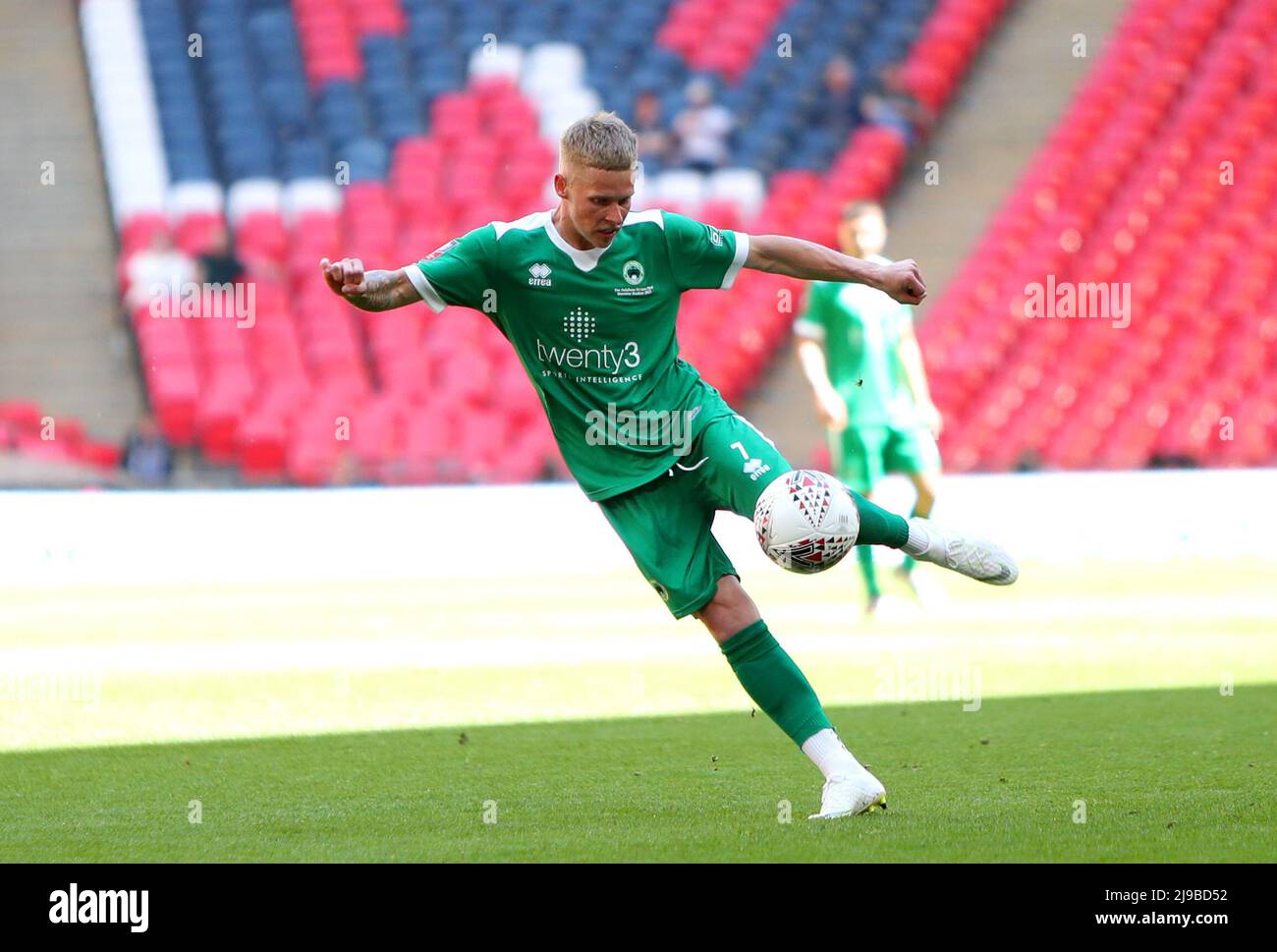 Newport Pagnell Town's Kieran Barnes scores their side's first goal of the game during the ...