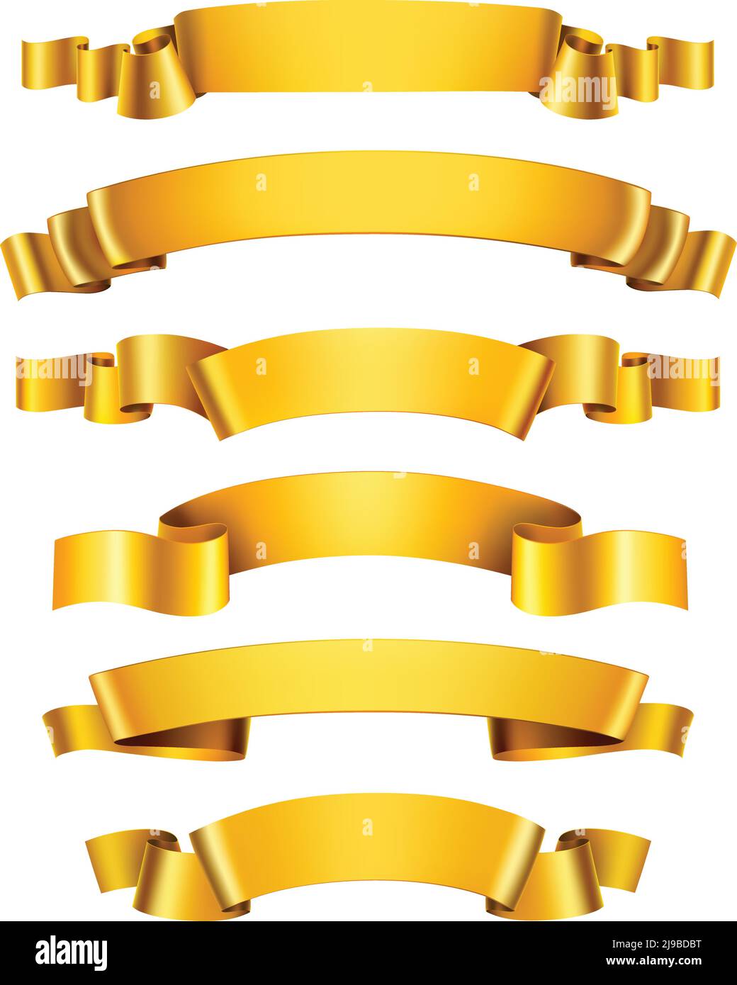 Realistic 3d golden glossy decorative congratulation ribbons set ...