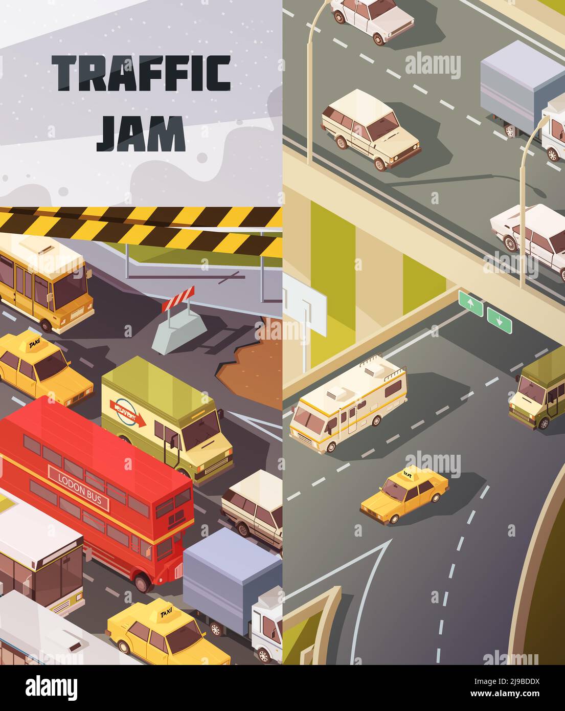Transport vertical banners set with traffic jam symbols isometric ...