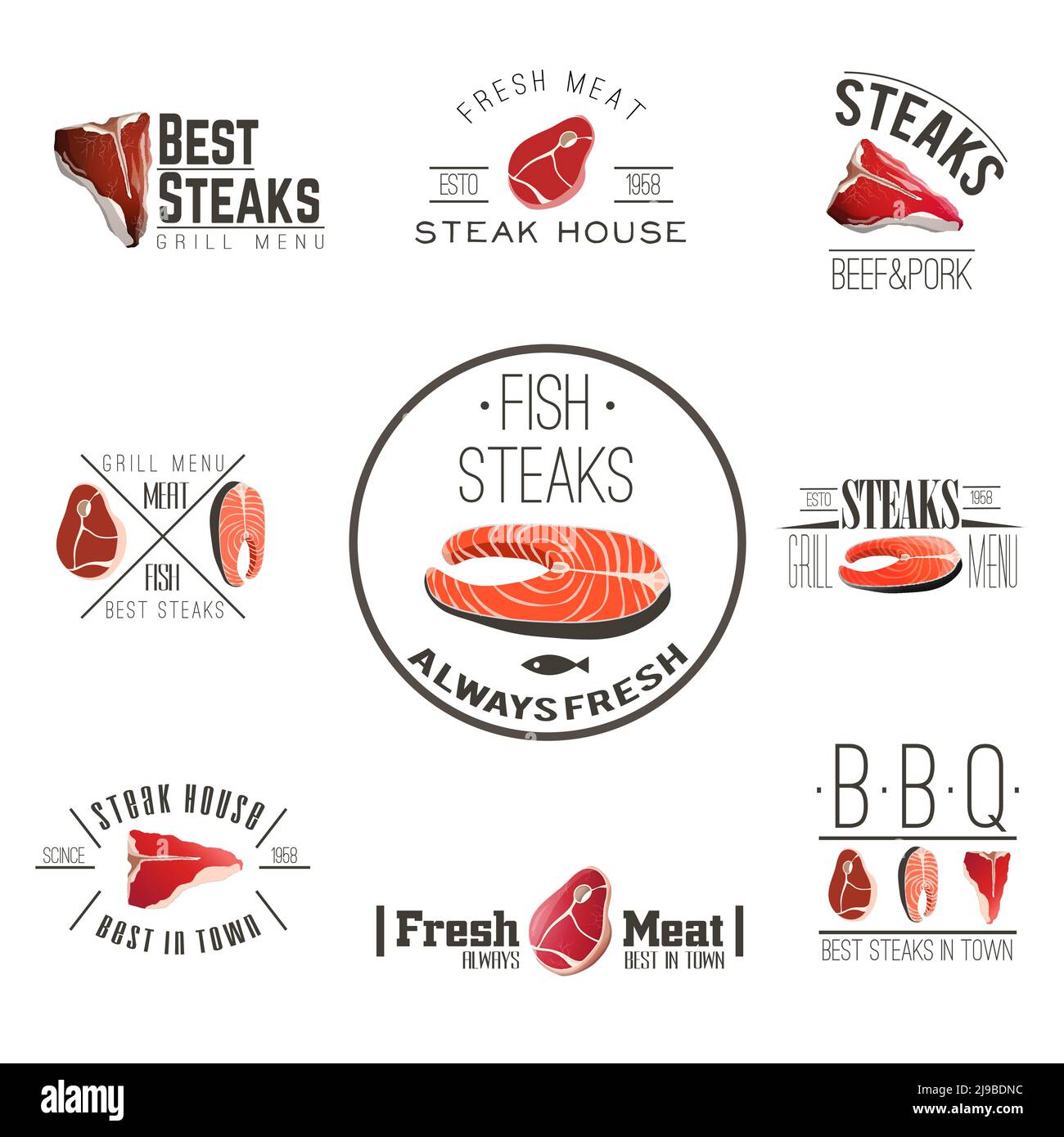 Best quality fresh meat fish steaks for bbq and grill steakhouse labels ...