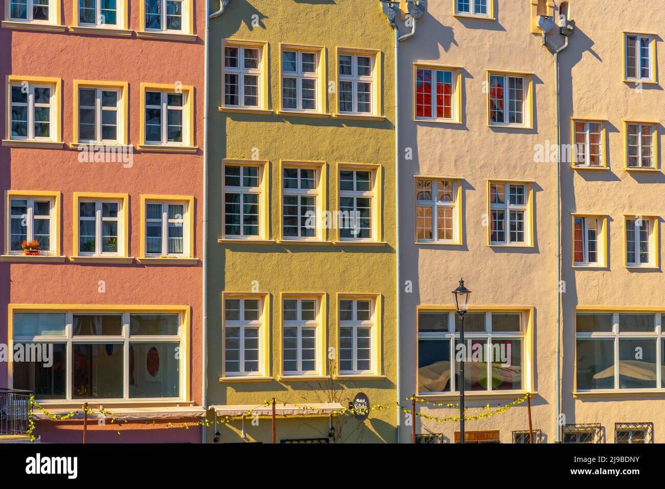 Beautiful windows, colorful houses on the old town of Gdansk Stock ...