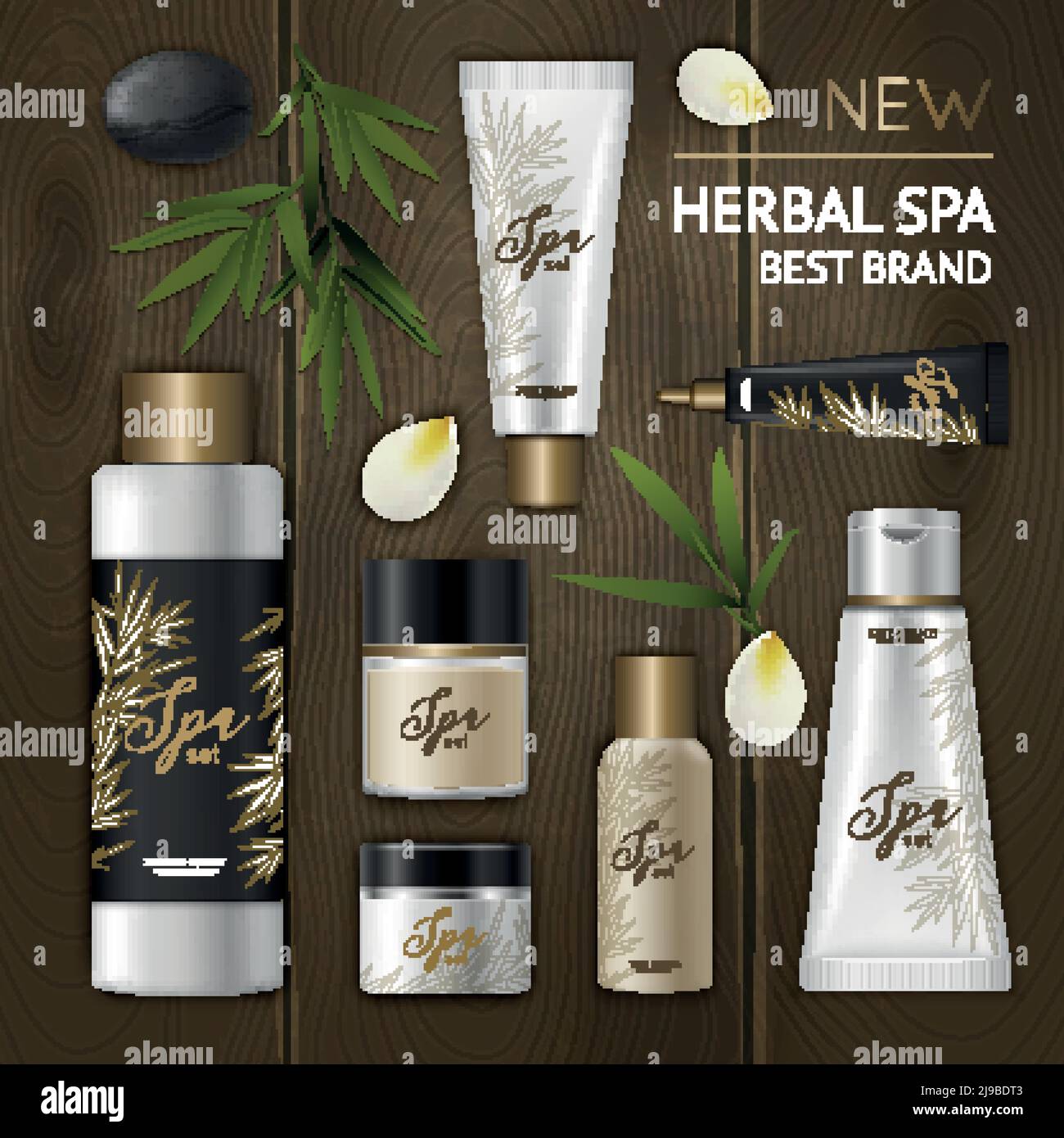 Colored spa cosmetic composition with cosmetic package icon set on ...