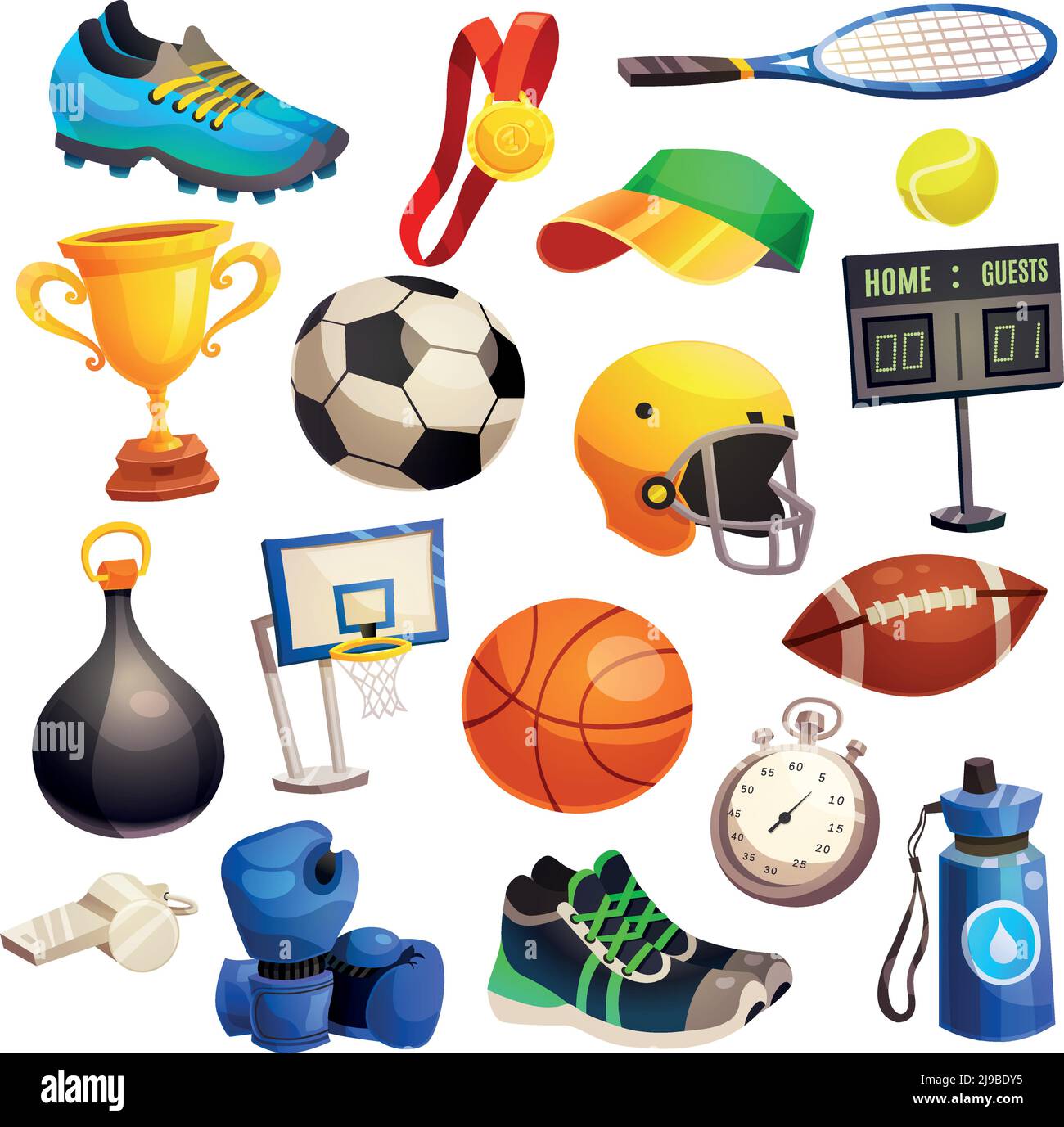 Sport inventory decorative icons set with basketball soccer rugby balls ...