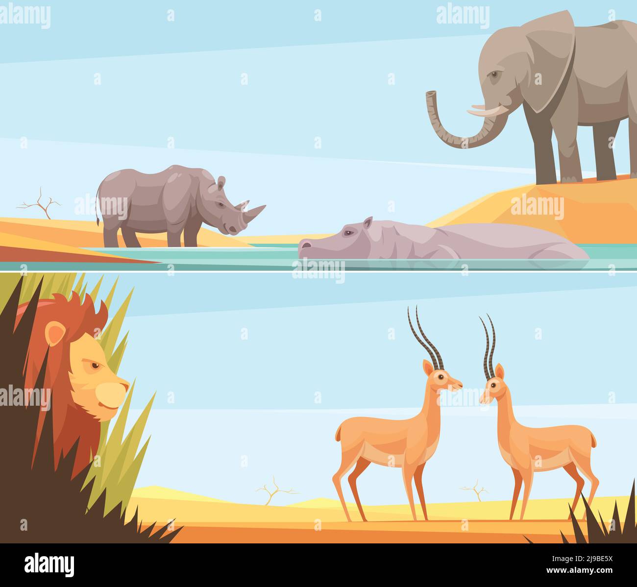 Two horizontal wild animal banners set with flat images of prey and ...