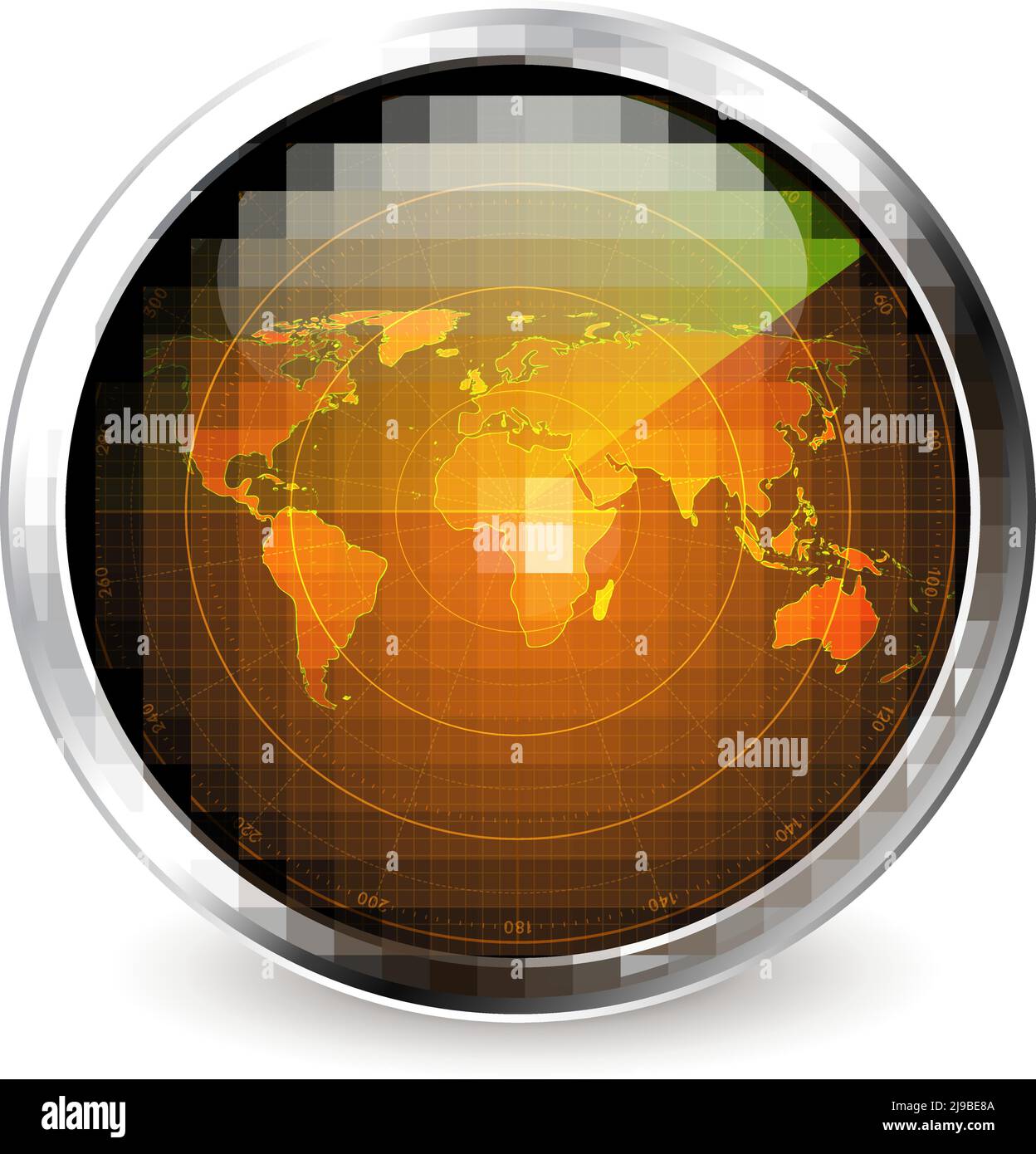 Realistic surveillance radar icon with metal frame round glossy surface ...