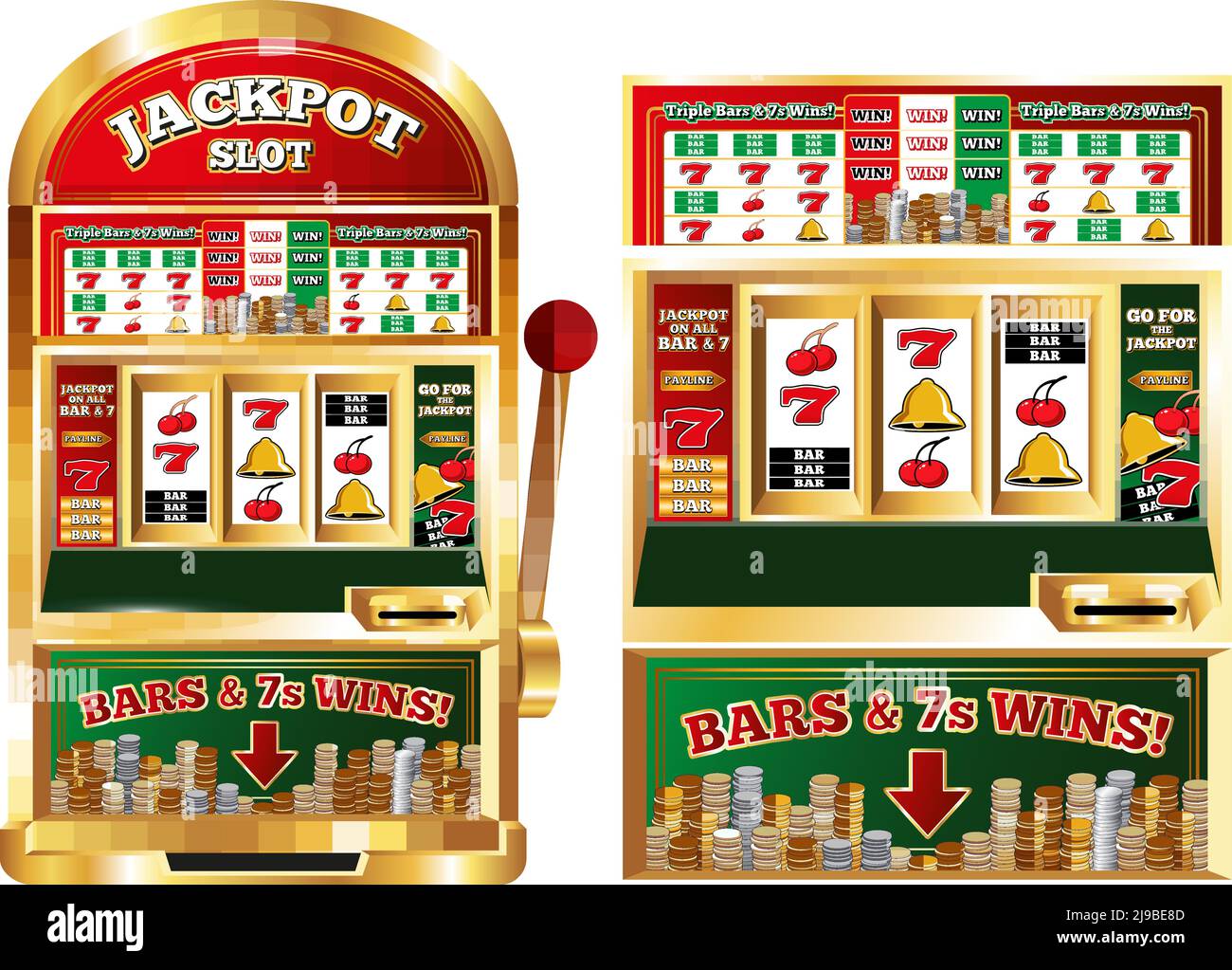 Poker slot jackpot machine isolated front images set with realistic one ...