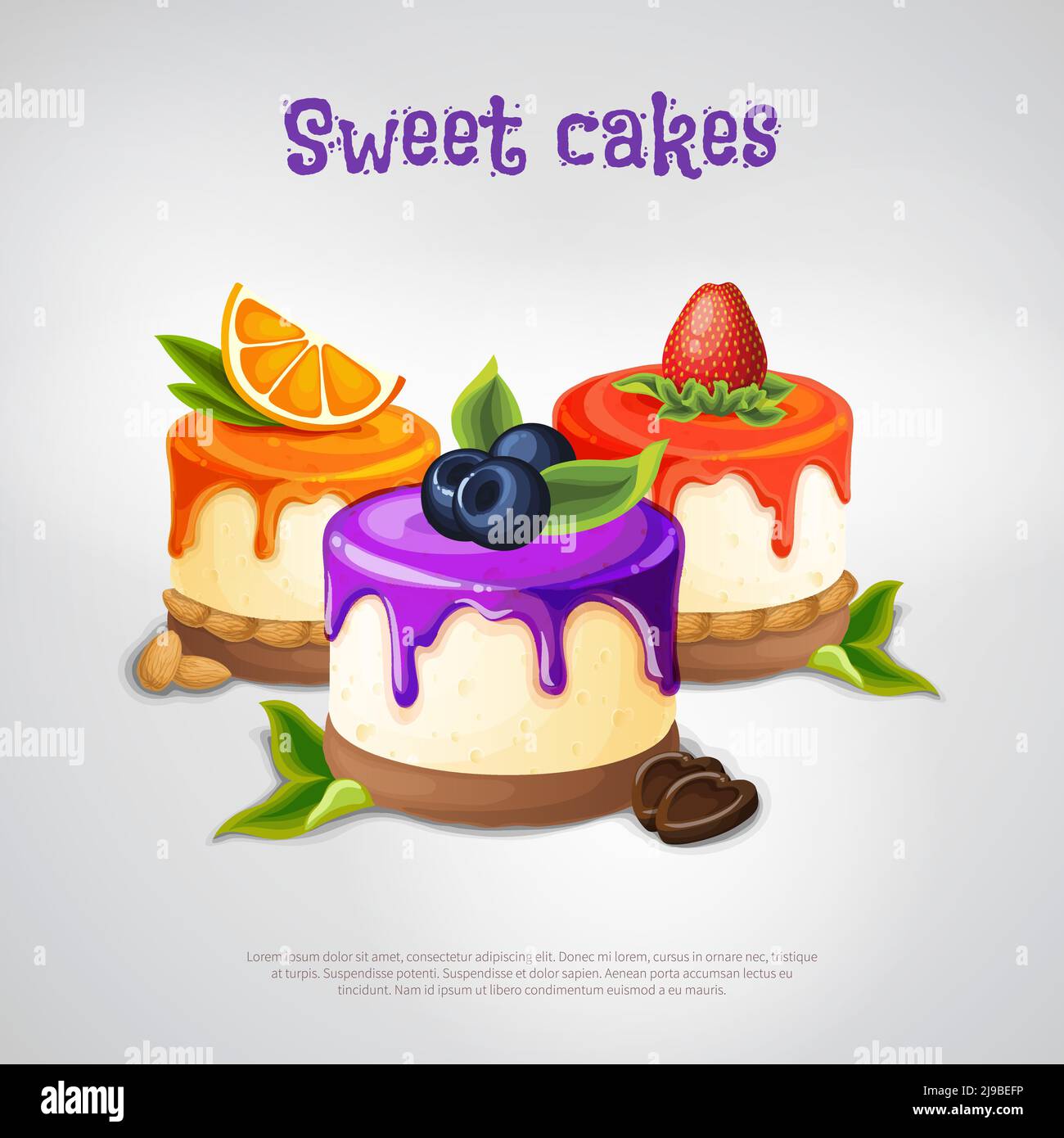 Sweet cakes fruits on Stock Vector Images - Alamy