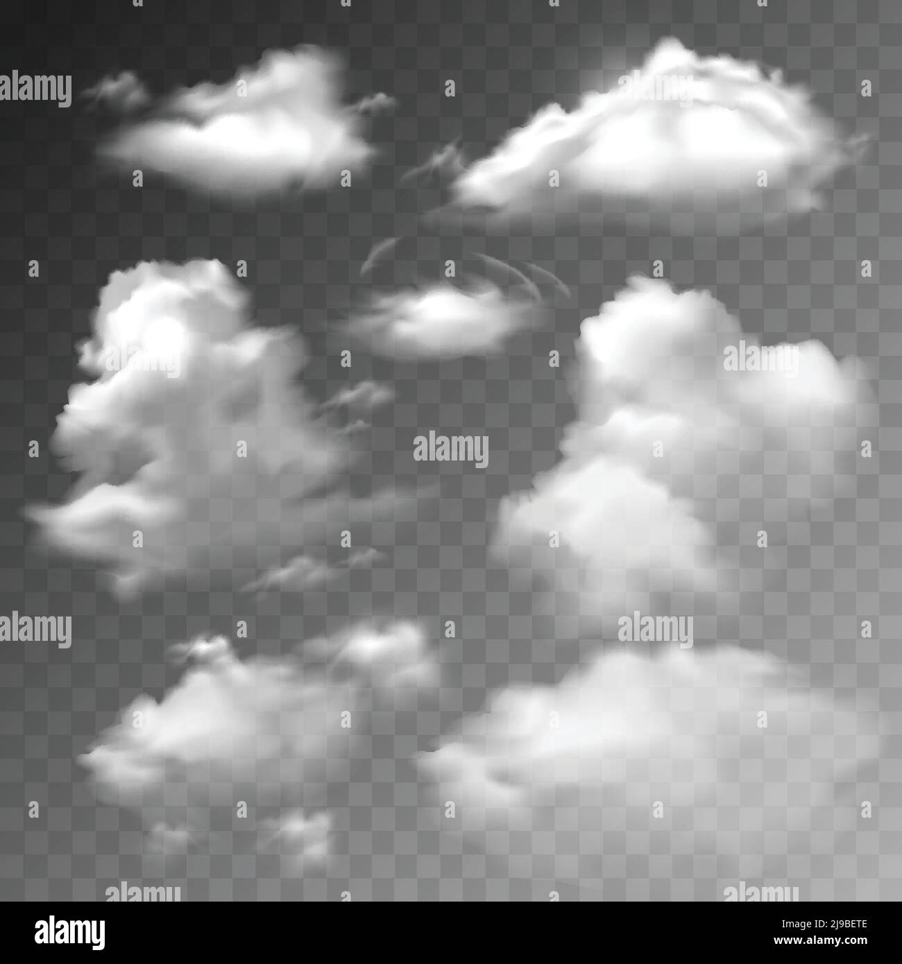 Transparent clouds spring sunny weather cloudscape realistic set vector ...