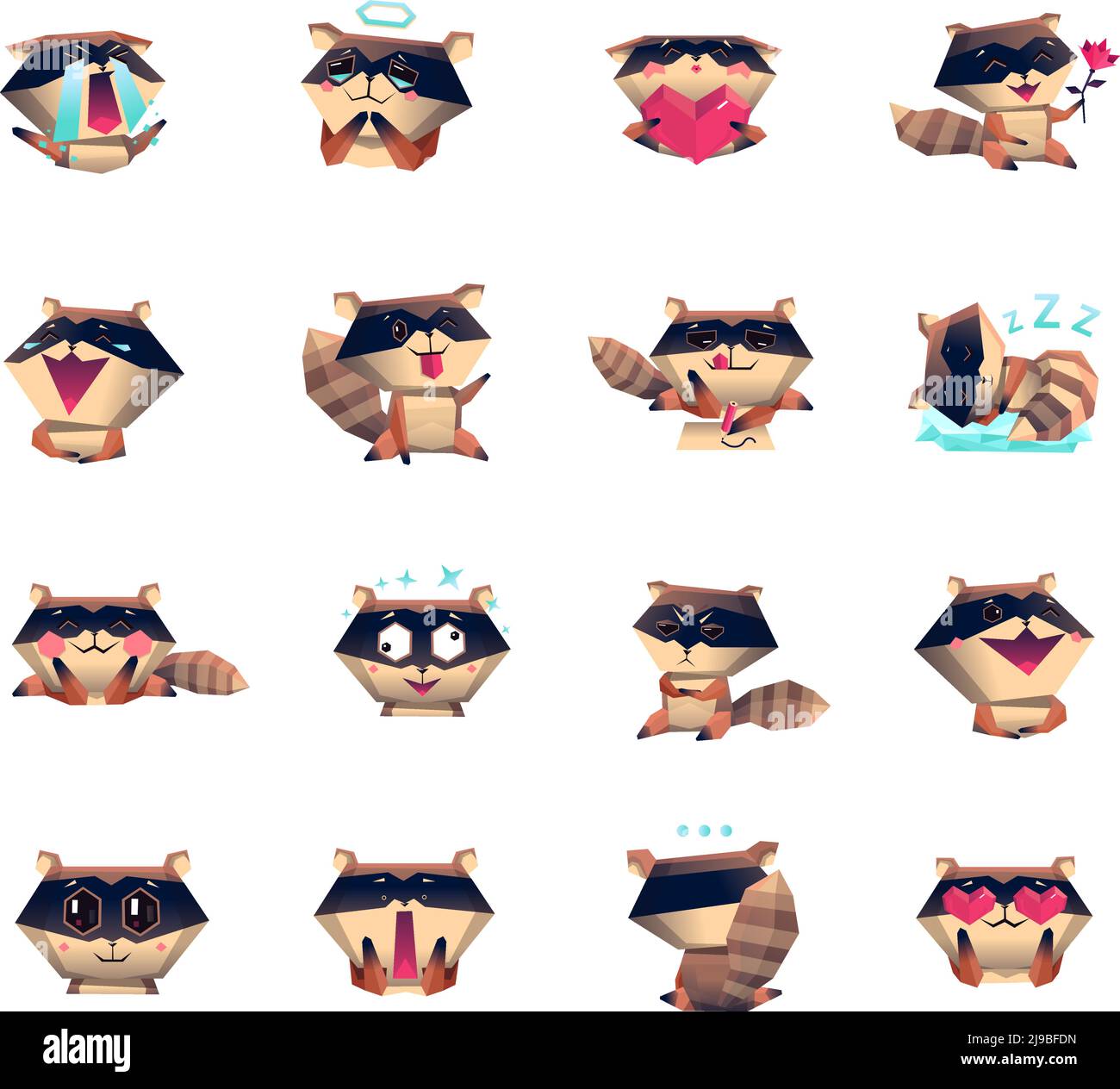 Raccoon animation cartoon character mood icons big set collection with ...