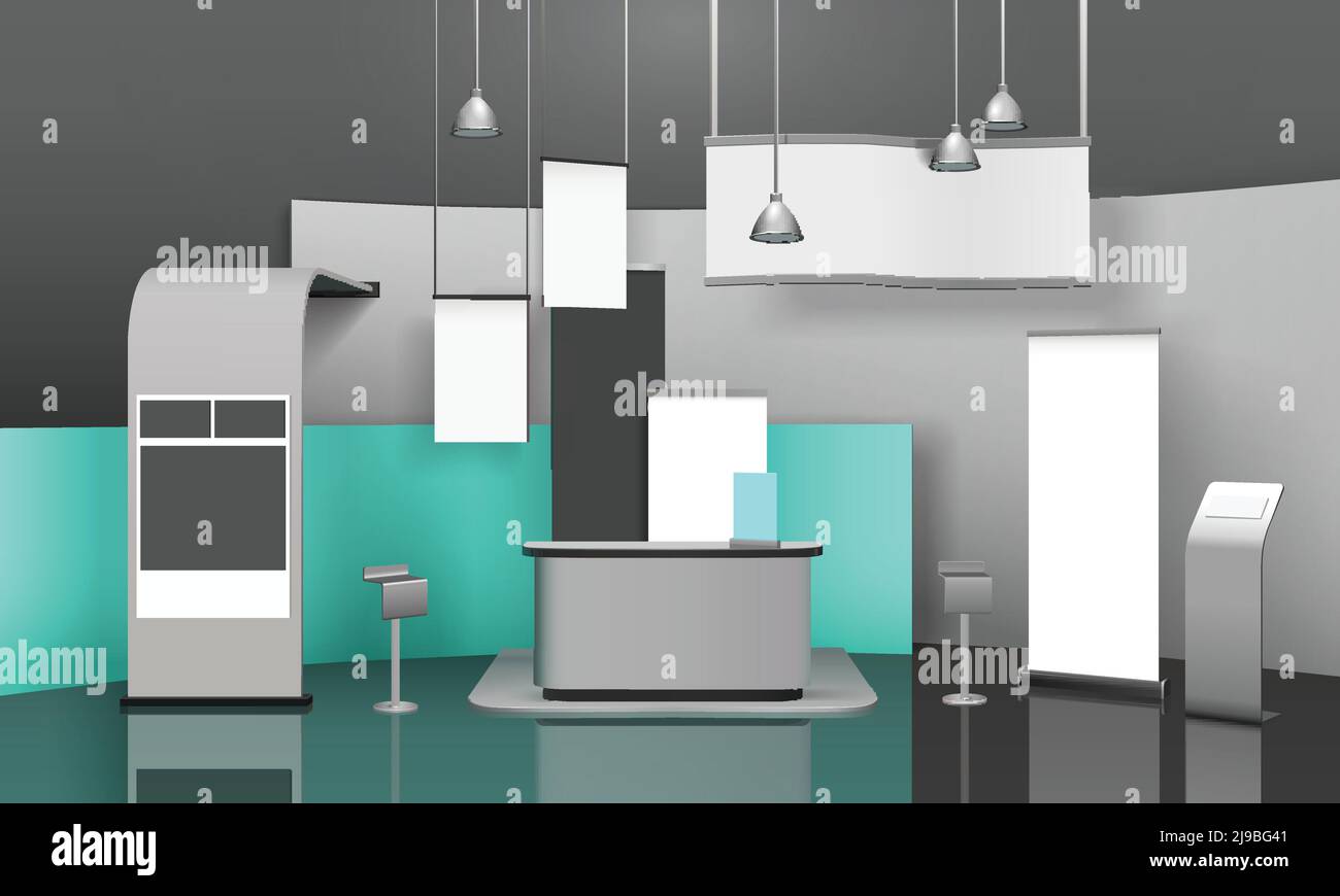 Advertising exhibition stand 3D mockup with futuristic interior ...