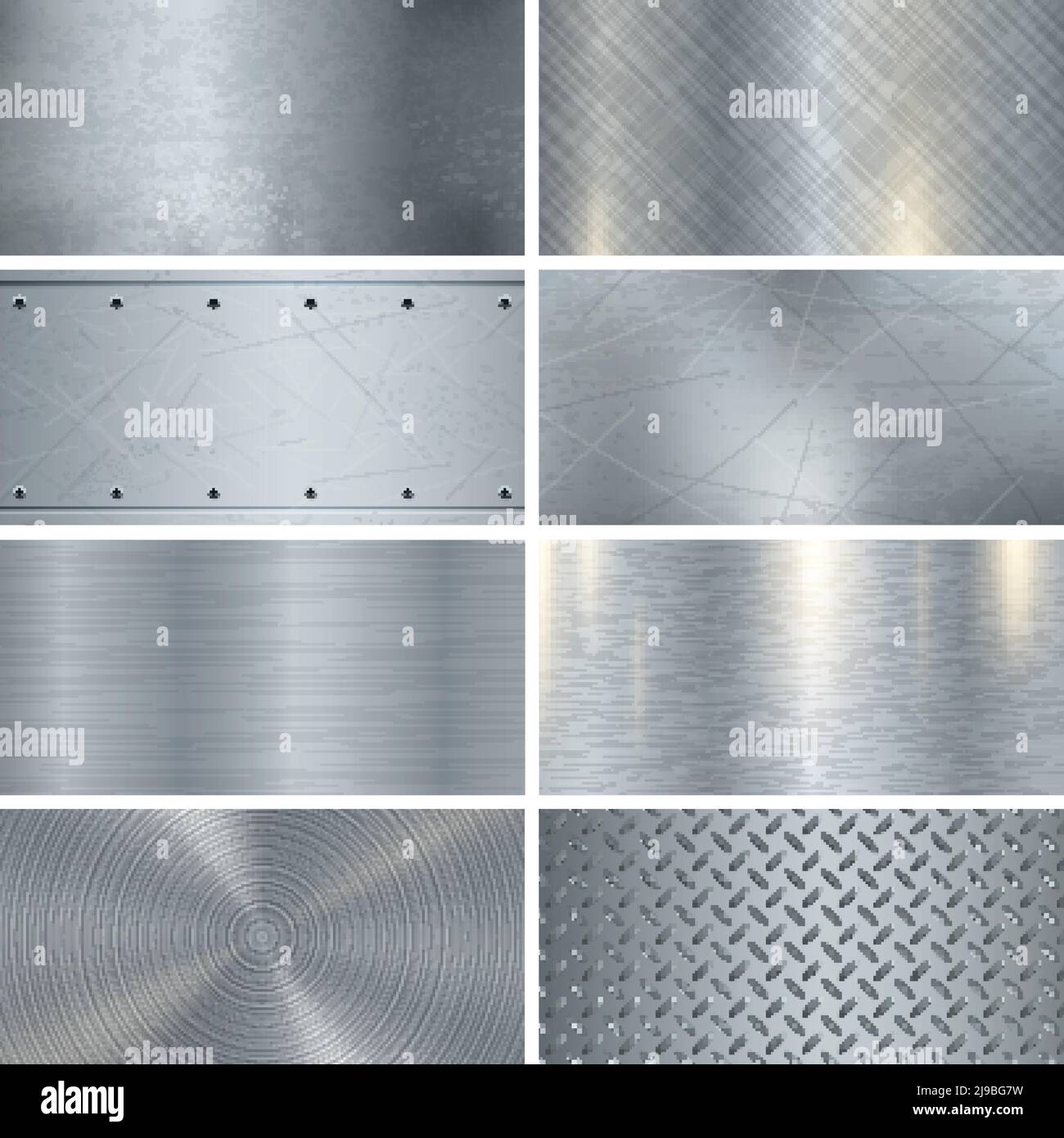 Metal surface finishing texture realistic icons collection with satin ...