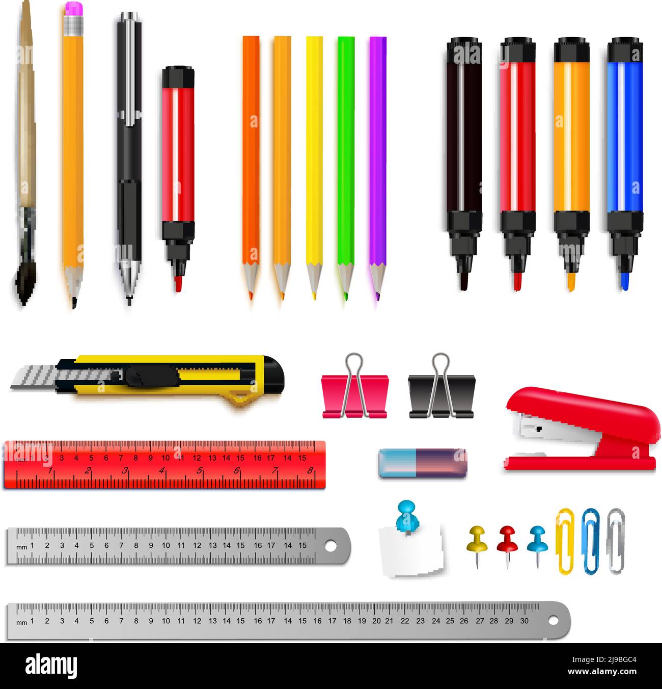 Stationery assortment set of rulers pencils markers and other items ...