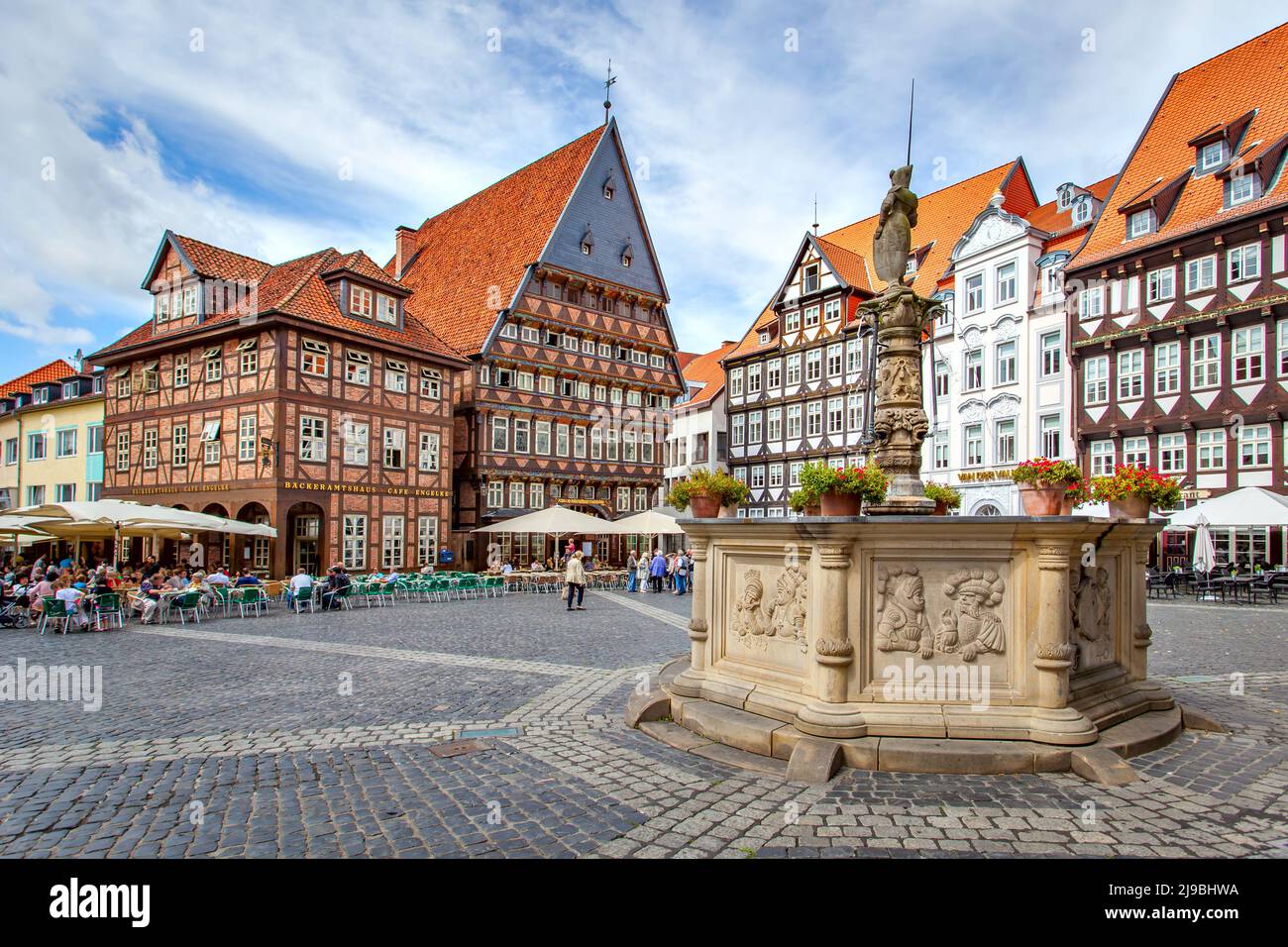 Hildesheim, Germany - August 16, 2012: View of historic buildings and ...