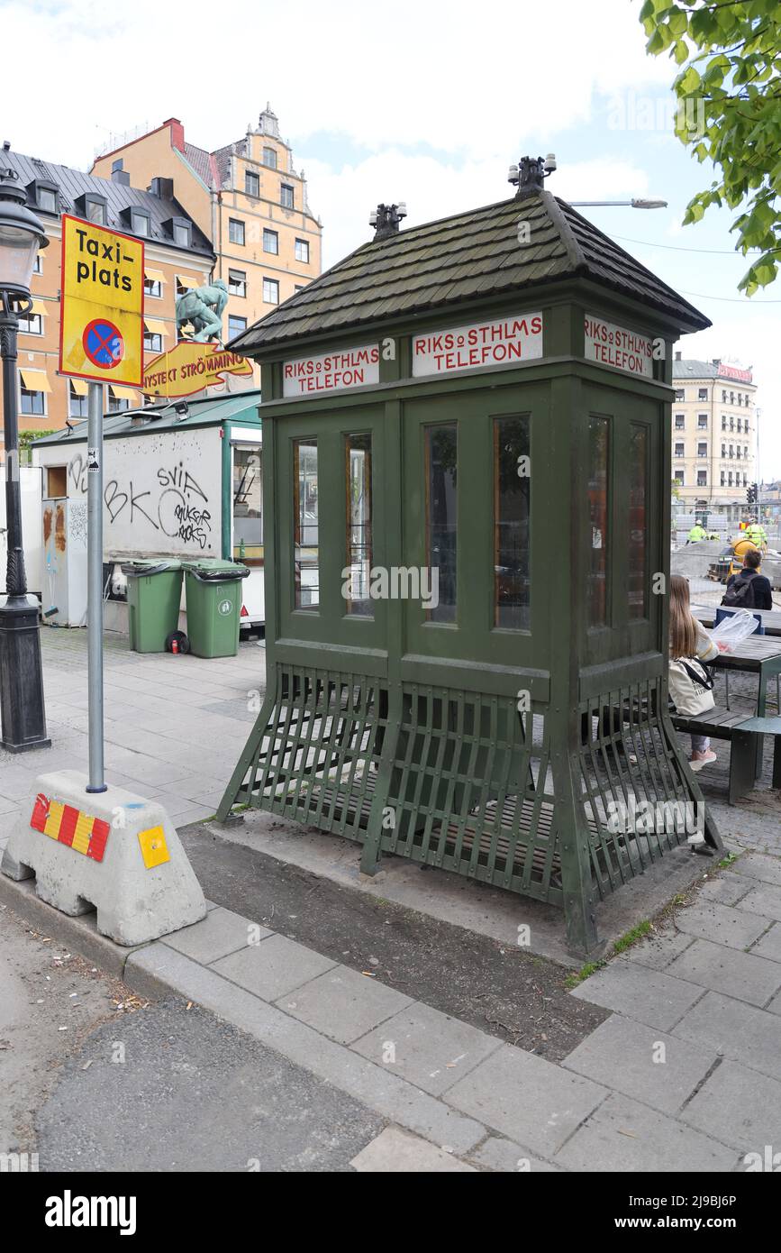 Historic Rikstelefon phone booth in the Old Town (Gamla Stan) of ...