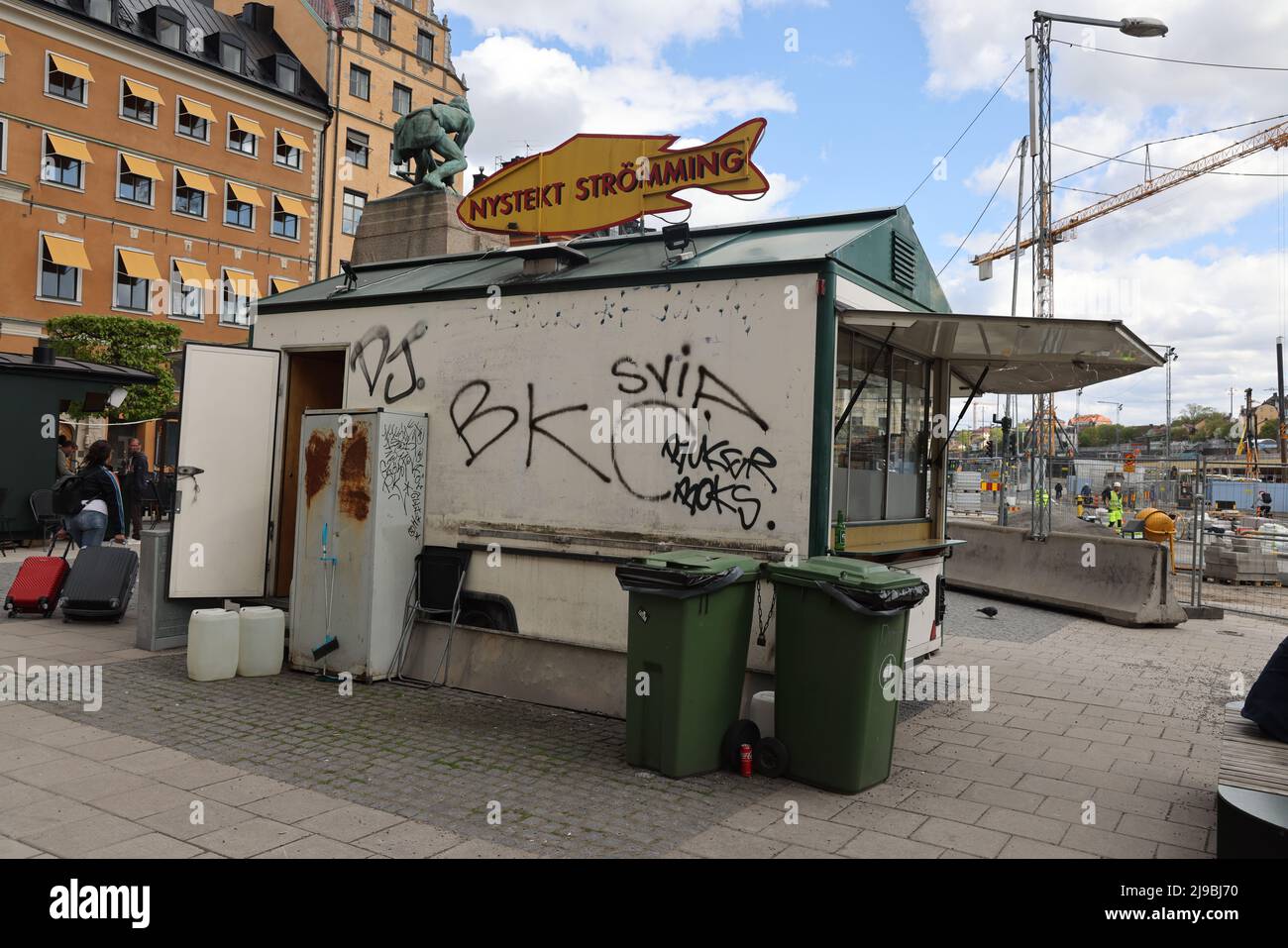 Fish shop (kiosk) in Old Town (Gamla stan), Stockholm, Sweden; a ...