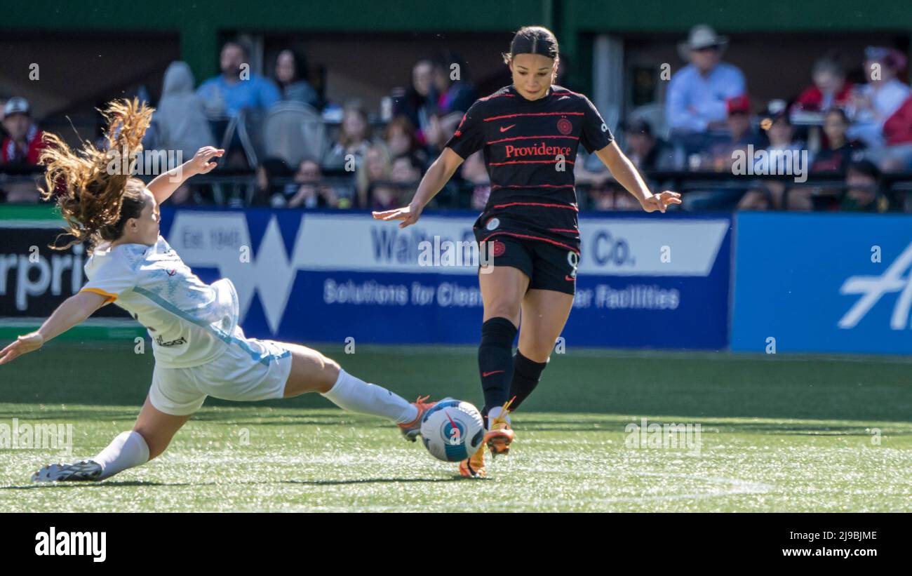 Houston's Allysha Chapman slides to stop Portland's Sophia Smith charge ...