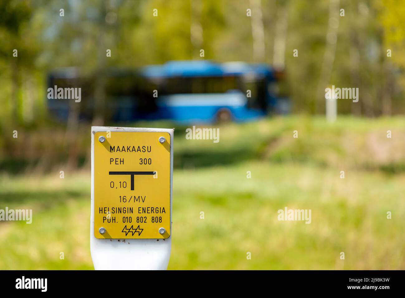 Helen Ltd natural gas pipeline signpost and marker sign in Mellunkylä ...