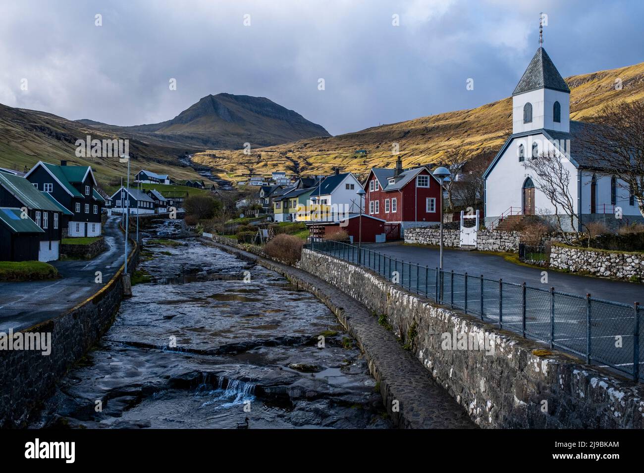 The most picturesque church of Faroe in the scenic village of Kvivik ...