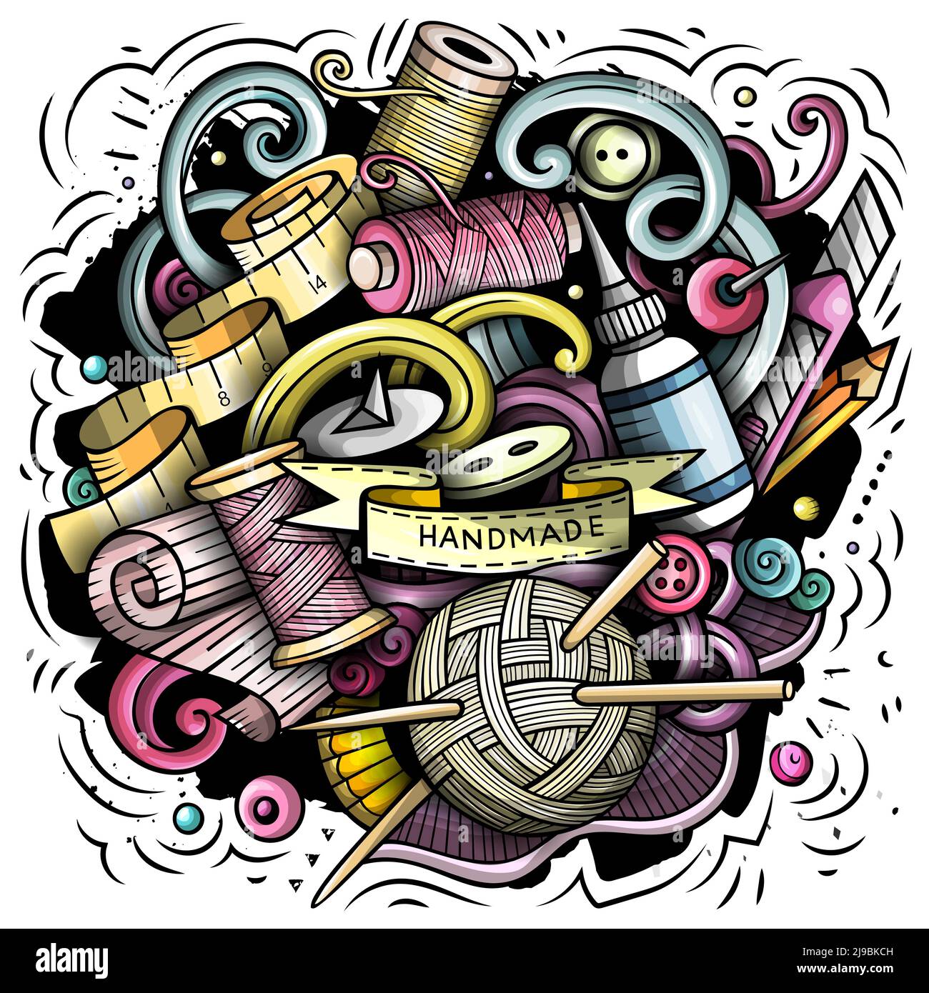 Handmade cartoon vector illustration. Colorful detailed composition ...