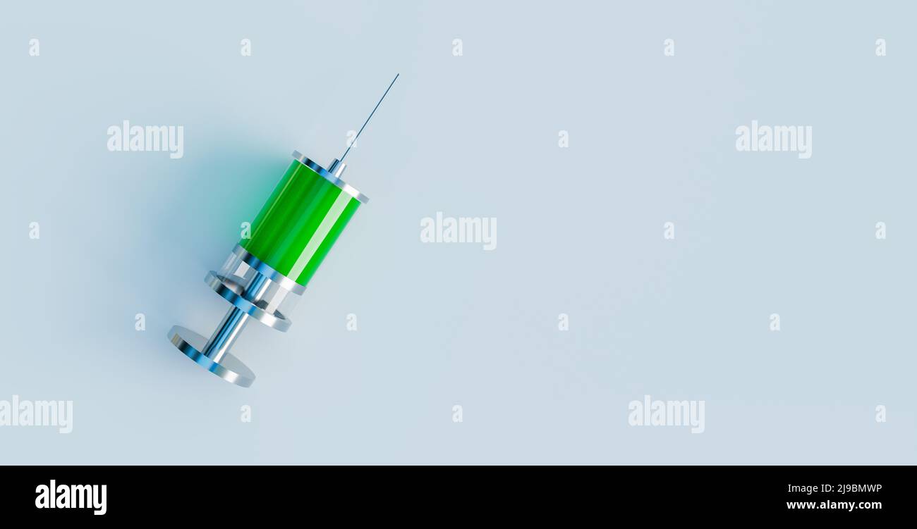 Funny syringe with green solutions inside on white background, 3D ...
