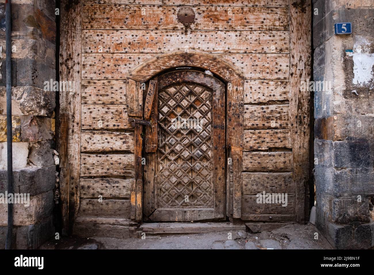 historical, wooden door and gate in old city of Damascus Stock Photo ...