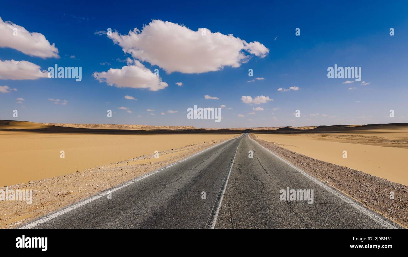 Asphalt Road View of the White Desert Protected Area in the Farafra ...