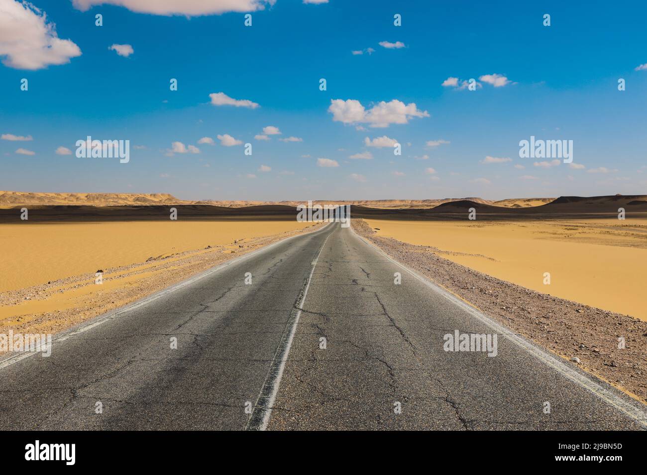Asphalt Road View of the White Desert Protected Area in the Farafra ...