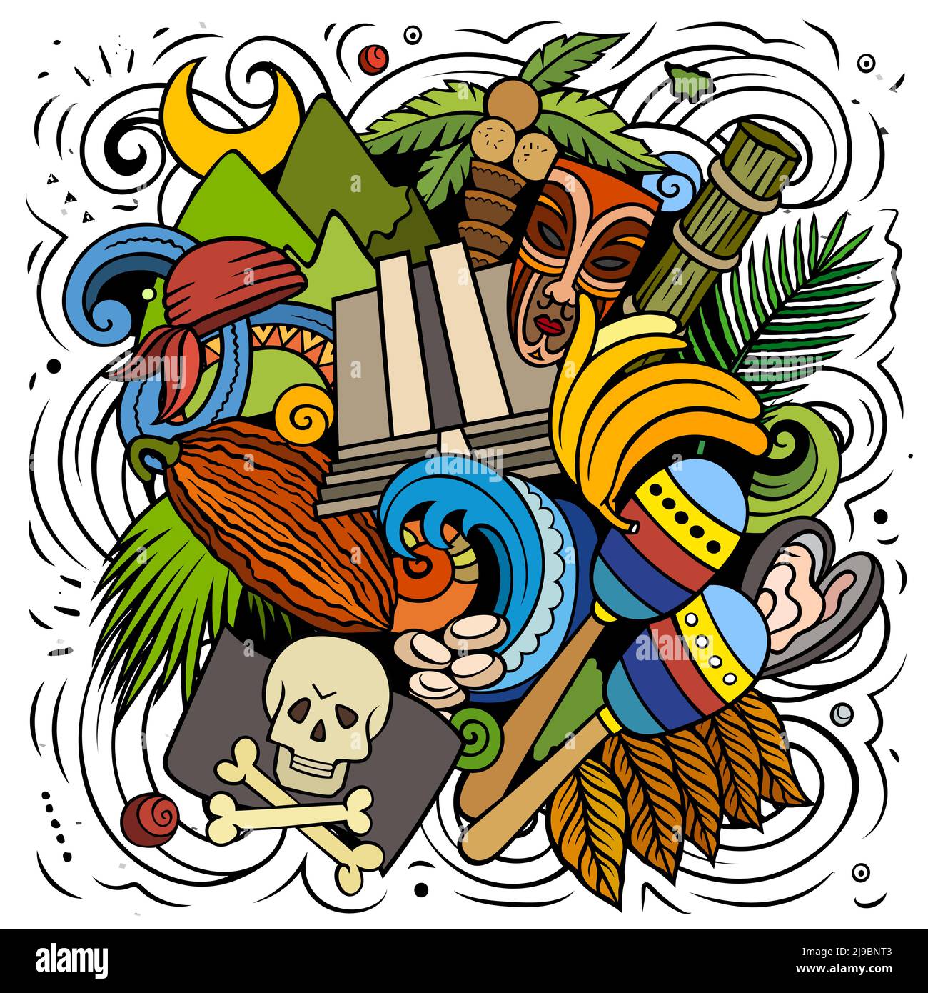 Dominican Republic hand drawn cartoon doodle illustration. Funny local ...