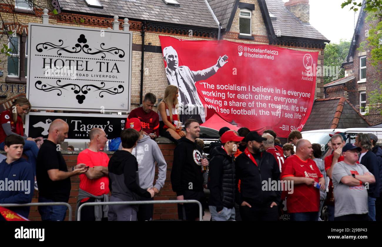 Liverpool fans gather outside the ground prior to the Premier League ...