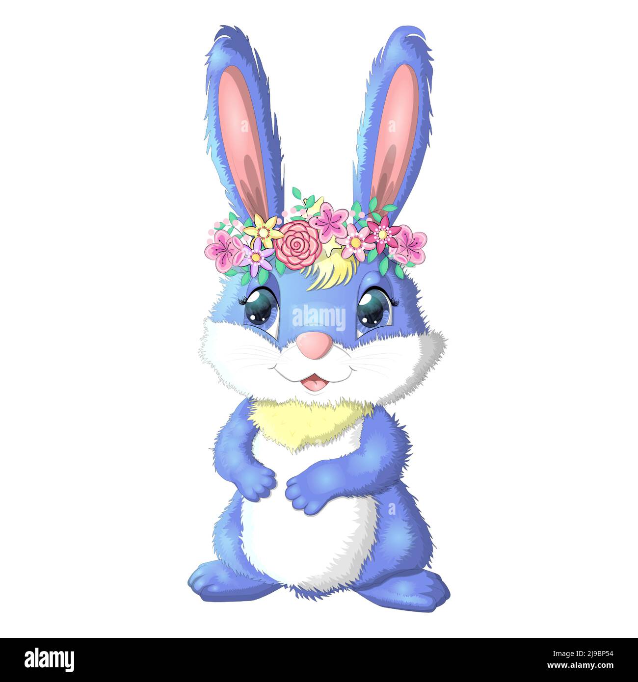 Cartoon rabbit, hare with flowers. Cute childish character, Easter ...